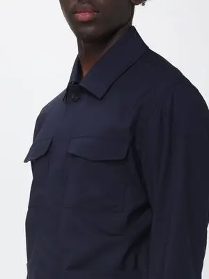 MANUEL RITZ Relaxed Fit Twill Shirt Jacket With Concealed Closure - Blue
