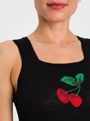 TWINSET Square Neck Top With Cherry Applique