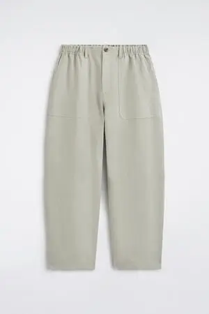 Cos Linen Relaxed-fit Barrel-leg Pants With Utility Pockets - Gray