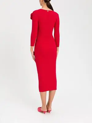 TWINSET Ribbed Jersey Midi Dress With Floral Appliqu - Fuchsia