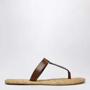 Saint Laurent Babylone Leather Thong Slippers - Beige