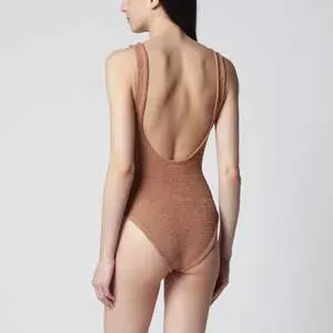 Hunza G Domino One-piece Swimsuit In Metallic Cocoa - Brown
