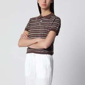 DUNST Striped Linen-blend Knit Polo