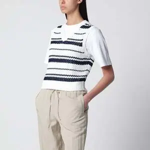 DUNST Crochet-effect Vest With Navy Stripes