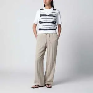 DUNST Crochet-effect Vest With Navy Stripes - Blue