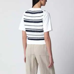 DUNST Crochet-effect Vest With Navy Stripes - Blue