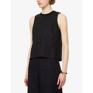 ME+EM Crocheted Crewneck Sleeveless Linen-blend Top