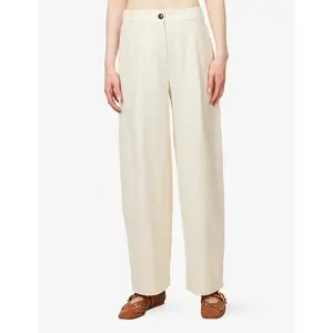 ME+EM Tapered-pleat Cotton And Linen Blend Trousers