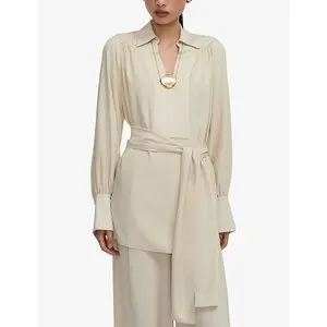 JOSEPH Belted-waist Crepe Blouse