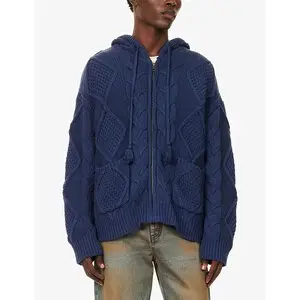 FOUND Cable Knit Zip-through Cotton-blend Hoody