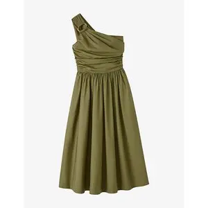 JOSEPH One-shoulder Cotton-poplin Midi Dress