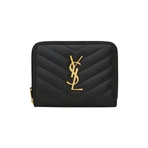 Saint Laurent Cassandre Matelassé Compact Zip-around Wallet 'noir - Black