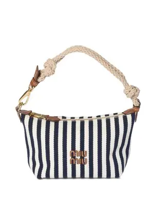 Miu Miu Striped Cotton And Leather Pouch - Blue