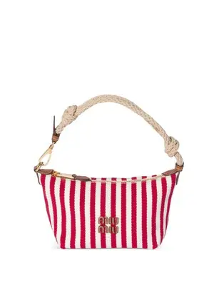 Miu Miu Striped Cotton And Leather Pouch - Red