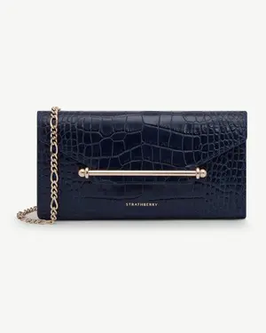Strathberry Multrees Chain Wallet Leather Mini Clutch - Blue