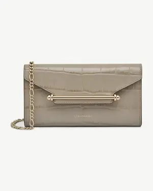 Strathberry Multrees Chain Wallet Leather Mini Clutch - Grey