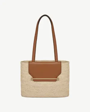 Strathberry Woven Raffia Basket Handbag With Leather Accents