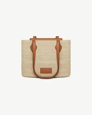 Strathberry Woven Raffia Basket Handbag With Leather Accents
