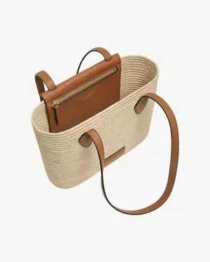 Strathberry Woven Raffia Basket Handbag With Leather Accents