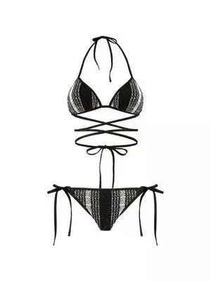 Missoni Stripe Pattern Halterneck Bikini - Black