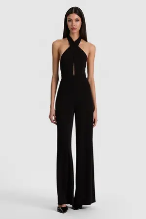Alice + Olivia Evelina Halter Wide Leg Jumpsuit - Black