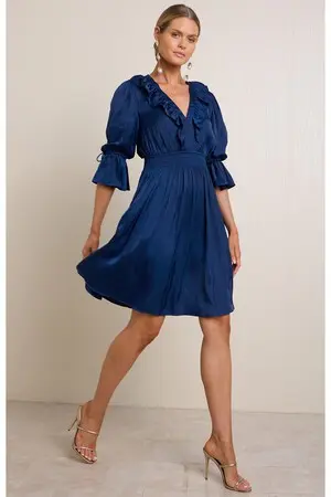 Hale Bob Tara Solid Charmeuse Dress - Navy