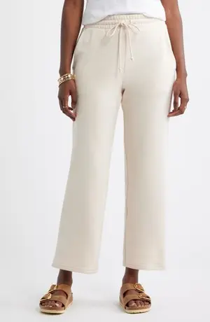 Caslon Cotton Blend French Terry Drawstring Cropped Pants - Beige Shell