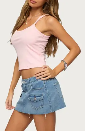 EDIKTED Stretch Cotton Crop Cami - Light-pink
