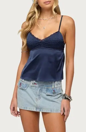 EDIKTED Blanca Lace Trim Satin Camisole