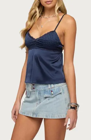 EDIKTED Blanca Lace Trim Satin Camisole
