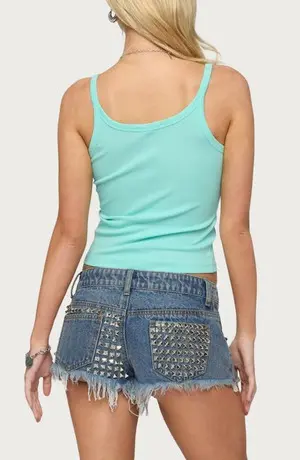 EDIKTED Stretch Cotton Crop Camisole - Turquoise