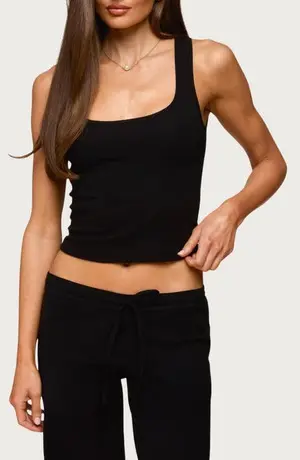EDIKTED Ribbed Scoop Neck Cropped Tank - Black