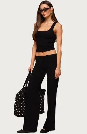 EDIKTED Ribbed Scoop Neck Cropped Tank - Black
