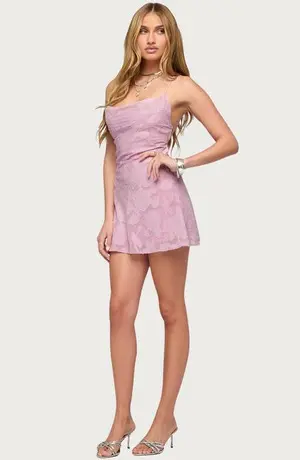 EDIKTED Floral Jacquard Chiffon Minidress