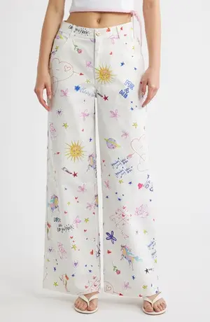 KULANI KINIS Printed Straight Leg Jeans - Dear Diary