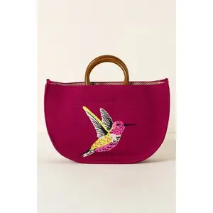UNCOMMON GOODS Embroidered Bird Handbag With Resin Handles