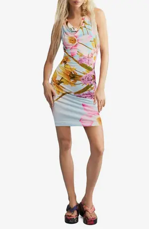 Desigual Sleeveless Floral Print Cowl Neck Minidress