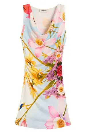 Desigual Sleeveless Floral Print Cowl Neck Minidress