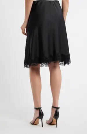TAHARI ASL Lace Trim Satin Slip Skirt