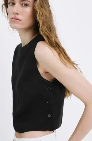 Mango Linen Sleeveless Crop Top With Keyhole Neckline