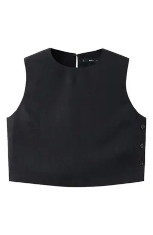Mango Linen Sleeveless Crop Top With Keyhole Neckline