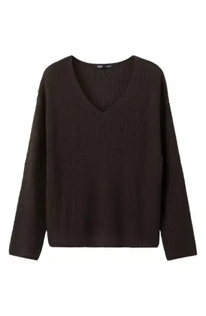 Mango V-neck Shaker-stitch Sweater With Dropped Shoulders