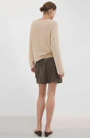 Mango V-neck Shaker-stitch Sweater With Dropped Shoulders - Sand