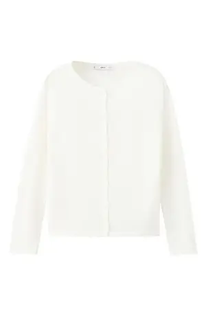 Mango Fine Knit Crewneck Cardigan - Ecru