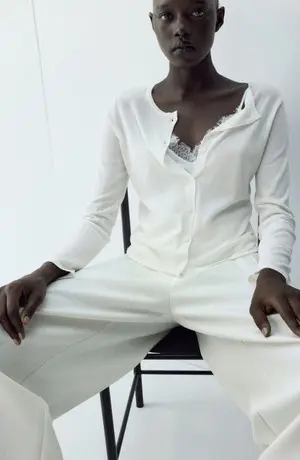 Mango Fine Knit Crewneck Cardigan - Ecru