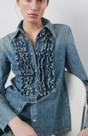 Mango Ruffled Denim Shirt