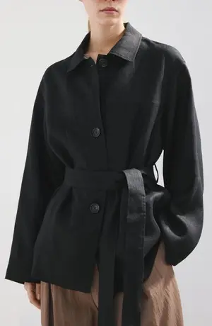 Mango Belted Linen Jacket - Black