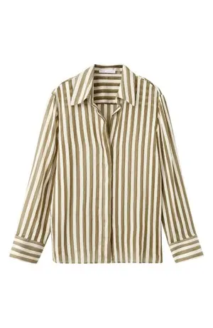 Mango Striped Semisheer Woven Shirt - Khaki