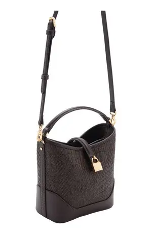 Mango Small Raffia Bucket Bag With Gold Tone Clasp