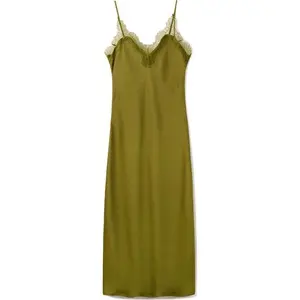 Mango Lace Trimmed Satin Midi Slipdress - Green